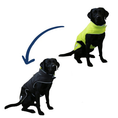Ancol Viva Hi-Vis Reversible Warm Comfortable Black / Hi-Vis Dog Coat ...