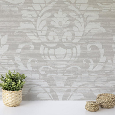 Anderson Prints Classic Damask Stone Wallpaper Acrylic Coated Feature Wall