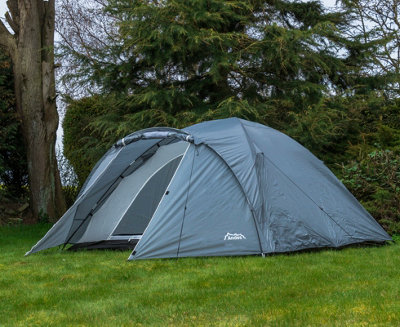 Andes Double Skin Dome 4 Man Berth Camping Festival Family Tent, Grey