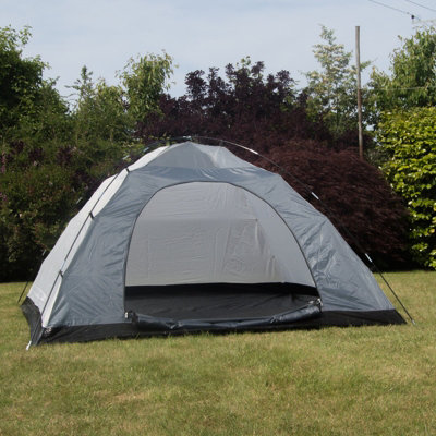 Andes Double Skin Dome 4 Man Berth Camping Festival Family Tent, Grey