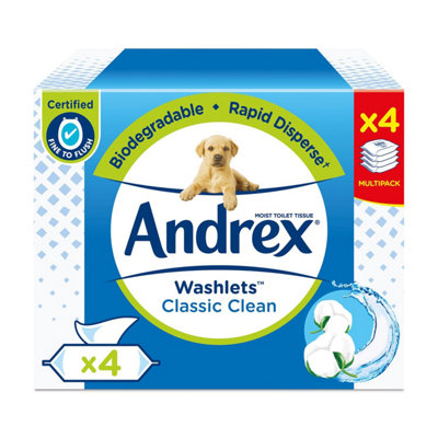 Andrex Washlets Classic Clean Biodegradable & Flushable Toilet Wipes. 4 ...