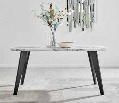 Andria Marble Effect Black Leg 6 Seater Dining Table For Luxury Modern ...