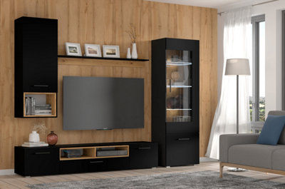 Anette D Entertainment Unit Set In Black Matt 4 Piece Living Room