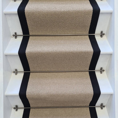 Angel Dark Beige Stair Runner With 100% Cotton Black Border 60 700