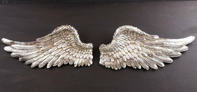 Angel Wings Metal Wall Art Decoration with Feather Ornament - Large ...