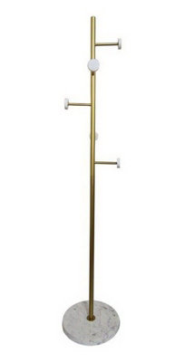Angelo Entryway Freestanding Coat Stand With Marble Base,Gold/White