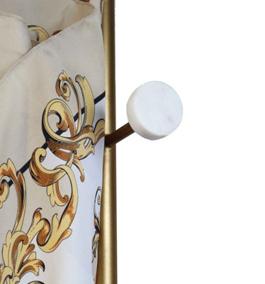 Angelo Entryway Freestanding Coat Stand With Marble Base,Gold/White