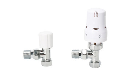 Angle Thermostatic Radiator valve & lockshield(White) Buy 1 set get 2 ...