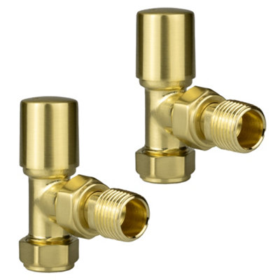 Angled Brushed Brass Round Manual Radiator Valves | DIY at B&Q