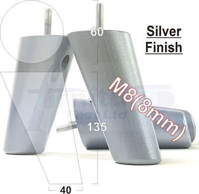 Angled Wood Furniture Feet 135mm High Silver Replacement Furniture Legs ...