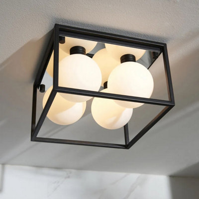 Buy Angular IP44 Black Framed Ceiling Light with Opal Glass Orbs - G9 ...
