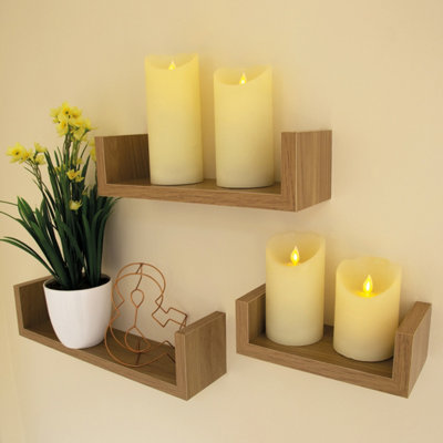 Anika Set of 3 U-Shaped Oak Floating Shelves