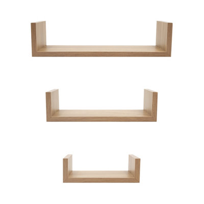Anika Set of 3 U-Shaped Oak Floating Shelves
