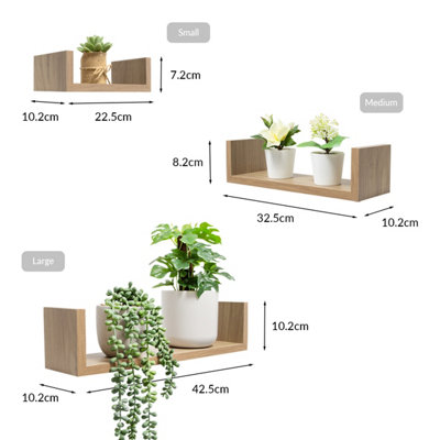 Anika Set of 3 U-Shaped Oak Floating Shelves