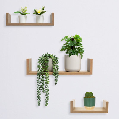 Anika Set of 3 U-Shaped Oak Floating Shelves