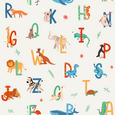 Animal Alphabet Kids Wallpaper Colourful ABC Animals, Non-Woven Paper