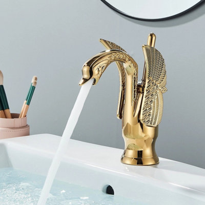 Animal Swan Design Tap Bathroom Mixer Tap Bath Faucet Wash Gold Basin ...