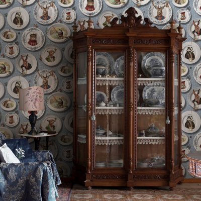 Animals Vintage Tea Party Wallpaper Blue Holden 13941