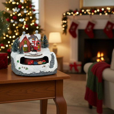 Animated Christmas Scene w/ Moving Train Santa LED Lights Winter ...