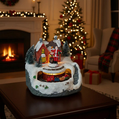Animated Christmas Scene w/ Moving Train Santa LED Lights Winter ...