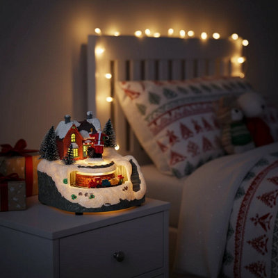 Animated Christmas Scene w/ Moving Train Santa LED Lights Winter ...