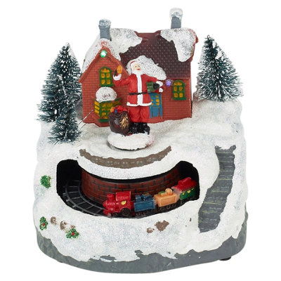 Animated Christmas Scene w/ Moving Train Santa LED Lights Winter ...