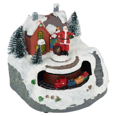 Animated Christmas Scene w/ Moving Train Santa LED Lights Winter ...