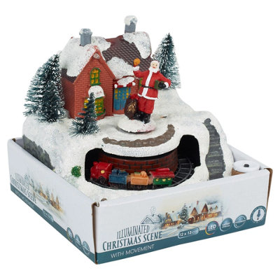 Animated Christmas Scene w/ Moving Train Santa LED Lights Winter ...