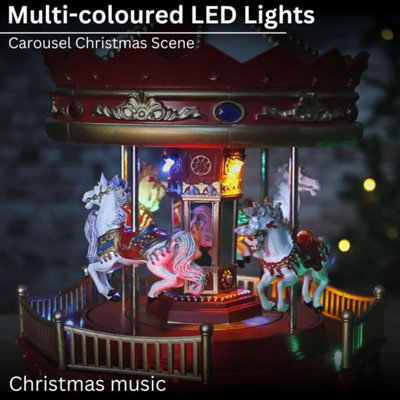 Animated Musical Carousel Christmas Carol Church Village Scene ...