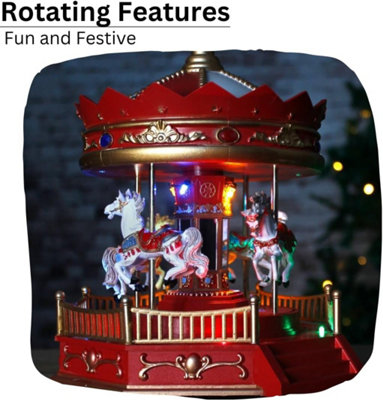 Animated Musical Carousel Christmas Carol Church Village Scene ...
