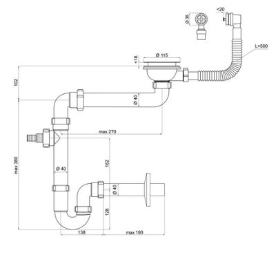 Buy Aniplast 115mm Single Space Saving Kitchen Sink Drain Waste P-Trap ...