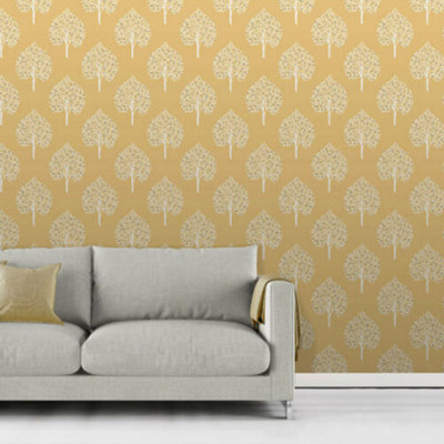 Annabelle Tree Wallpaper Yellow Fine Decor FD41930