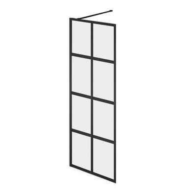 Annecy Black Grid Framed Wetroom Fixed Shower Screen (W)680mm | DIY at B&Q