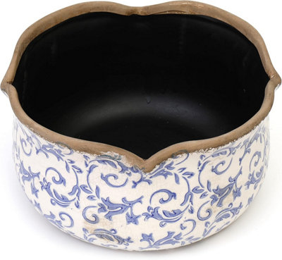 Annibells Blue Floral Ceramic Scalloped Flower Pot (4362) - Set of 3