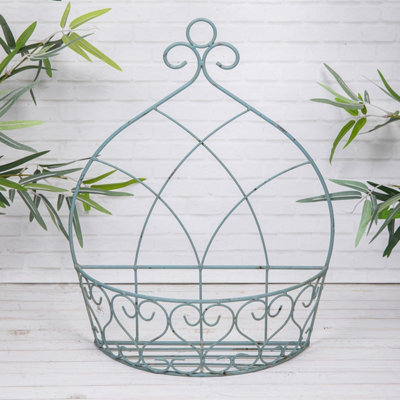 Annibells Blue Metal Ornate Vintage Wall Basket Planters (25813) - Small