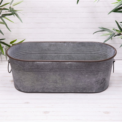 Annibells Galvanised Metal Oval Trough Planters Copper Style Edge (6780 ...