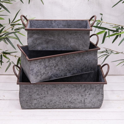 Annibells Galvanised Metal Rectangular Trough Planters (16423) - Medium