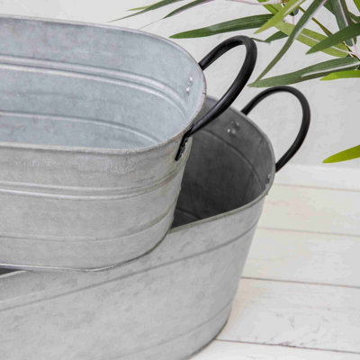 Annibells Large Aged Galvanised Metal Trough Planters (4907) - Large