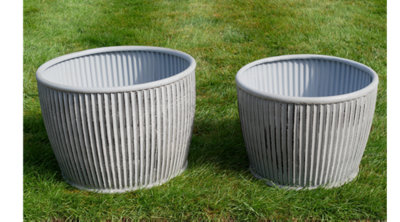 Annibells Large Grey Galvanised Metal Ribbed Planters (6975) - Set of 2
