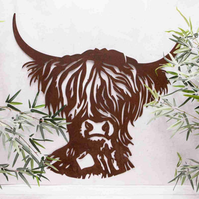 Annibells Large Highland Cow Rustic Metal Garden Wall Art Sculpture ...