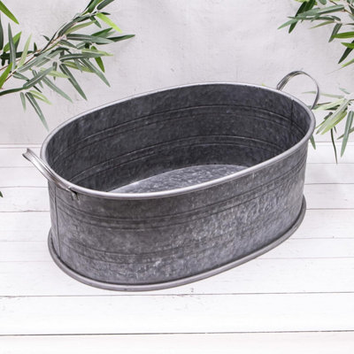 Annibells Large Oval Metal Trough Pan Flower Pots (13068) - Medium