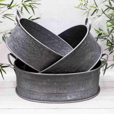 Annibells Large Oval Metal Trough Pan Flower Pots (13068) - Set of 3 Sizes