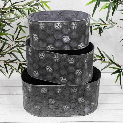 Annibells Oval Metal Honeycomb Bee Planters (9143) - Small