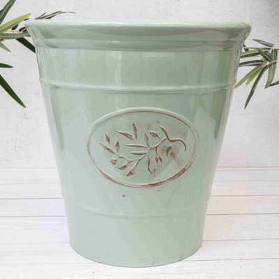 Annibells Sage Green Glazed 'Ceramic Effect' Plastic Garden Planter ...