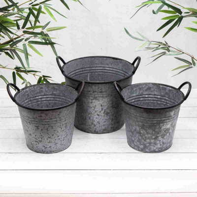 Annibells Set 3 Round Galvanised Metal Bucket Planters (12058)