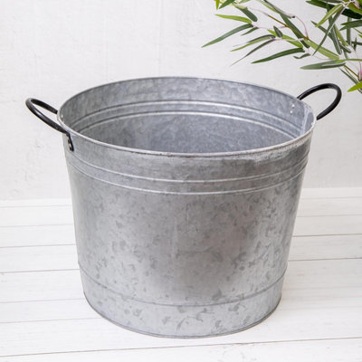 ANNINBELLS LARGE ROUND GALVANISED METAL BUCKET PLANTER (10610)