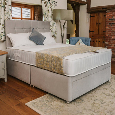 Anniversary 1000 Pocket Sprung Divan Bed Set 4FT6 Double 4 Drawers Plush Light Silver