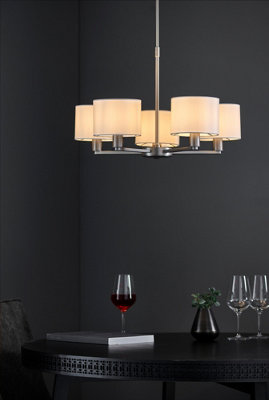 Anson Lighting Baja Matt Nickel Plate and Vintage White Faux Silk 5 ...