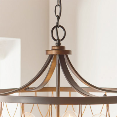 Anson Lighting Clovis Matt Black and Rustic Bronze 5 Light Ceiling Pendant