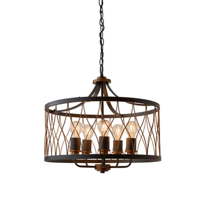 Anson Lighting Clovis Matt Black and Rustic Bronze 5 Light Ceiling Pendant